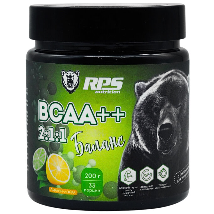 Незаменимые аминокислоты RPS Nutrition BCAA 2:1:1 - 200 г, лимон-лайм