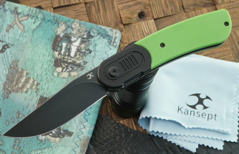 Складной нож Kansept Knives Reverie, сталь 154CM, BW, рукоять черно-зеленый G-10