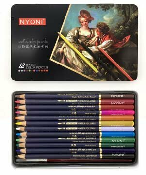 Карандаши 12 цв. Nyoni CD-402/NY-6 акварельные, деревянные, заточенные, в металлической коробке, к