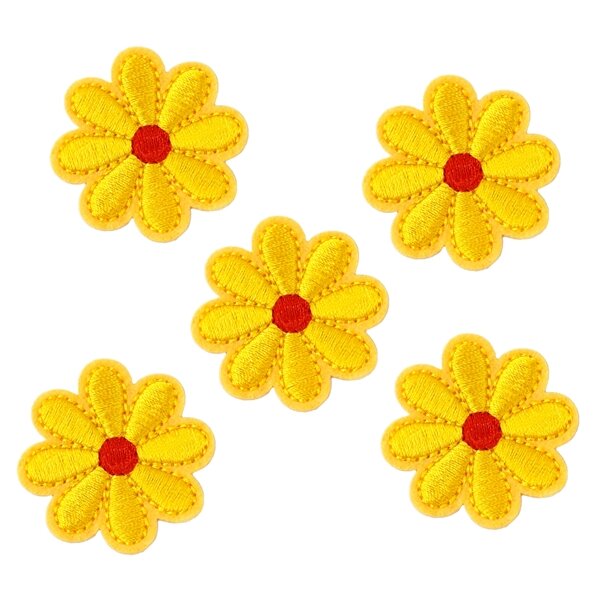 Термоаппликация / наклейка/ патч/ шеврон/ нашивка "Ромашки", диаметр 4 см упаковка 5 шт, цвет: ярко-желтый