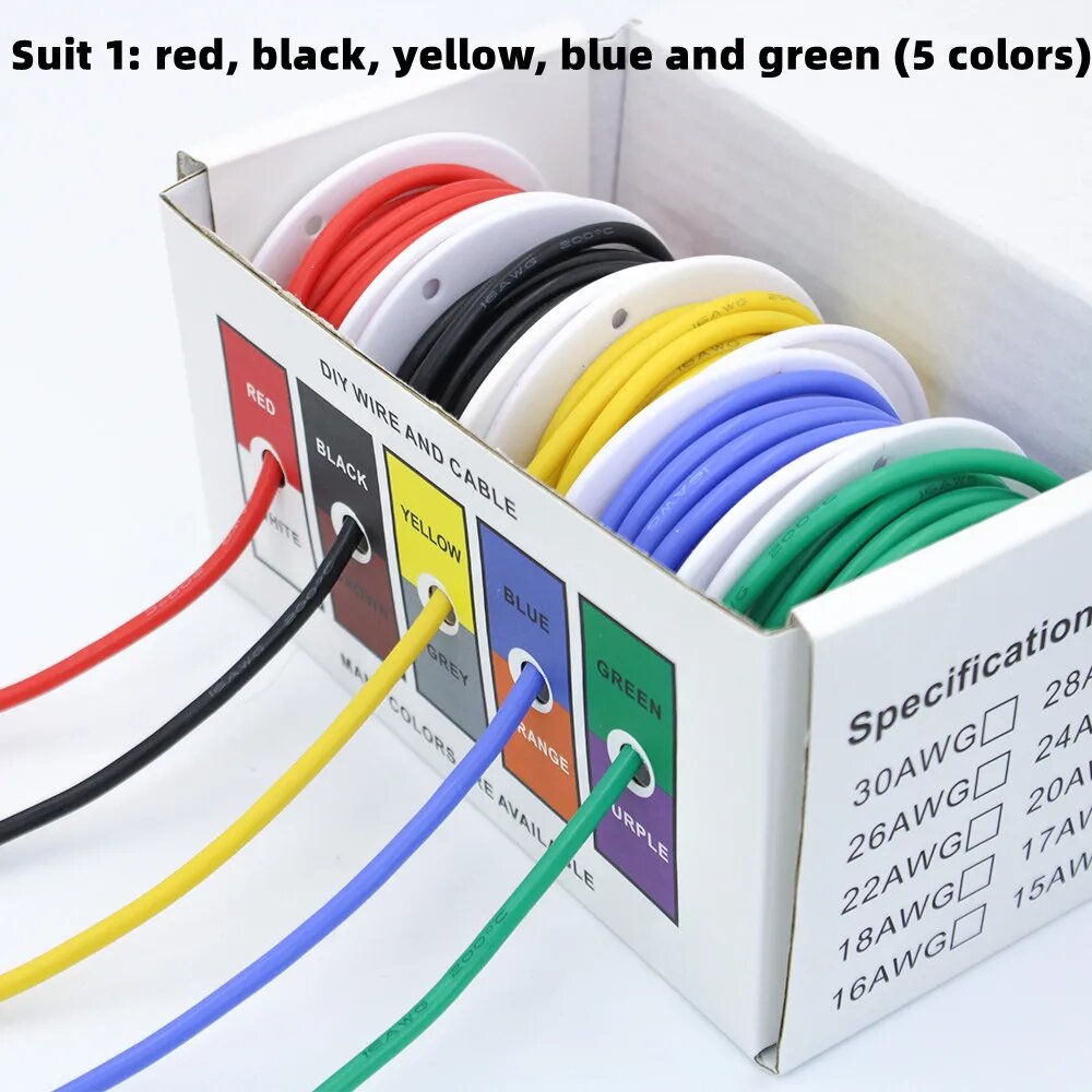 Гибкий силиконовый провод А Silver Lining 5 цветов 24 AWG, Suit 1, 50M