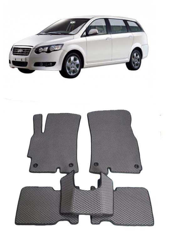 Ева коврики Chery CrossEastar (B14) 5мест 2006 - 2014/ Ева ЭВА сота/ цвет Серый c черной окантовкой / EVA Smart / коврики в салон автомобиля Чери