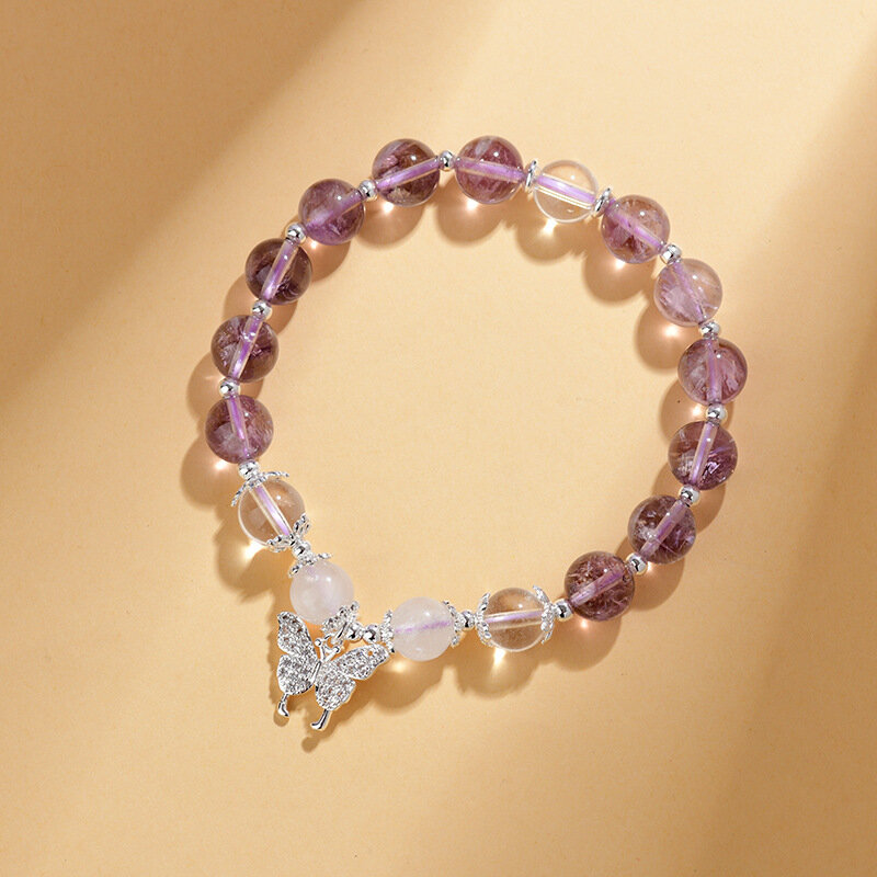 Браслет, аметист, хрусталь