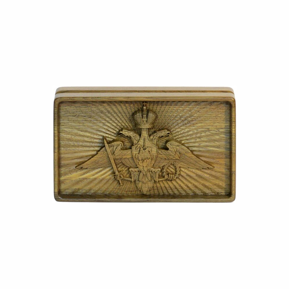 Домино профессиональное D6 в резной дубовой шкатулке Герб министерства обороны России 20,3 x 12,2х4,8 см 999-RTD-312M