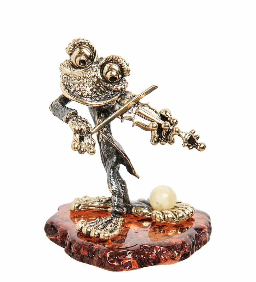 Фигурка 'Лягушка со скрипкой' (латунь, янтарь)