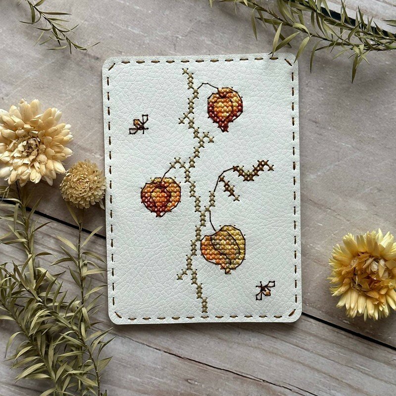 Набор для вышивания Neocraft #НК-10d Визитница "Физалис" вертикальная, Счетный крест, 8 х 11 см