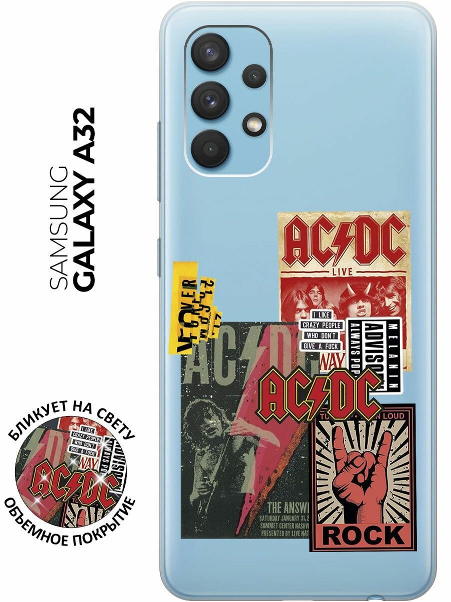 Силиконовый чехол с принтом AC/DC Stickers для Samsung Galaxy A32 / Самсунг А32