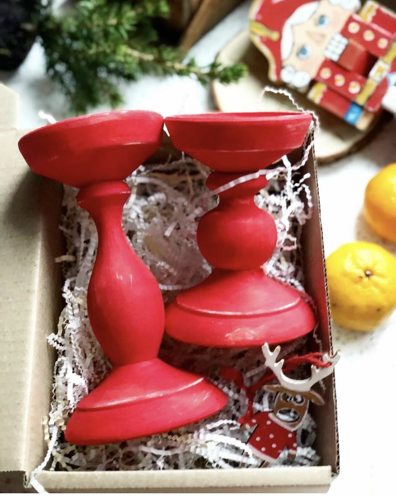 Набор подсвечников "Новый год", дерево, ручная работа, в подарочной упаковке