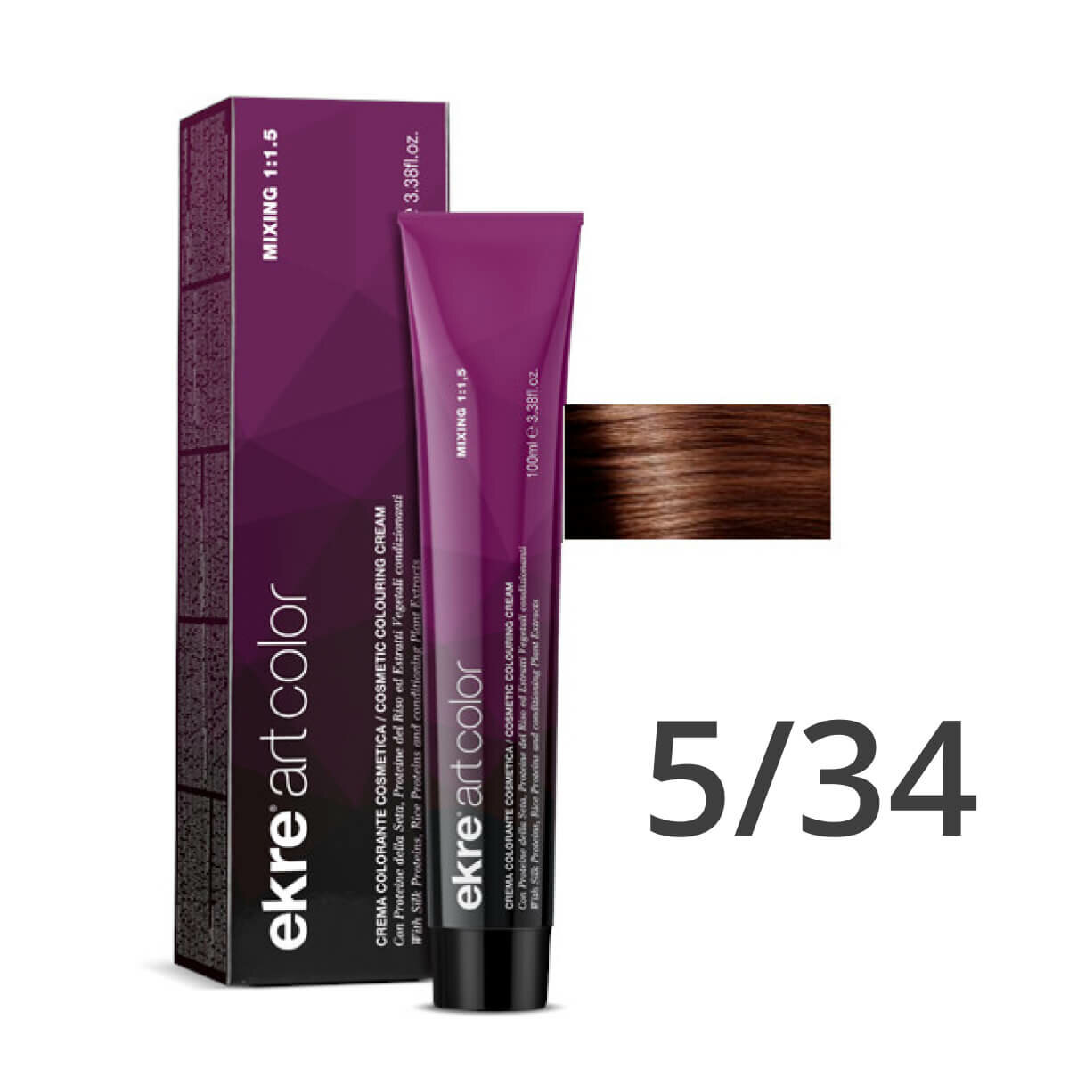Краска для волос профессиональная Ekre Artcolor 5.34 Светлый каштановый Золотисто-медный 100 мл