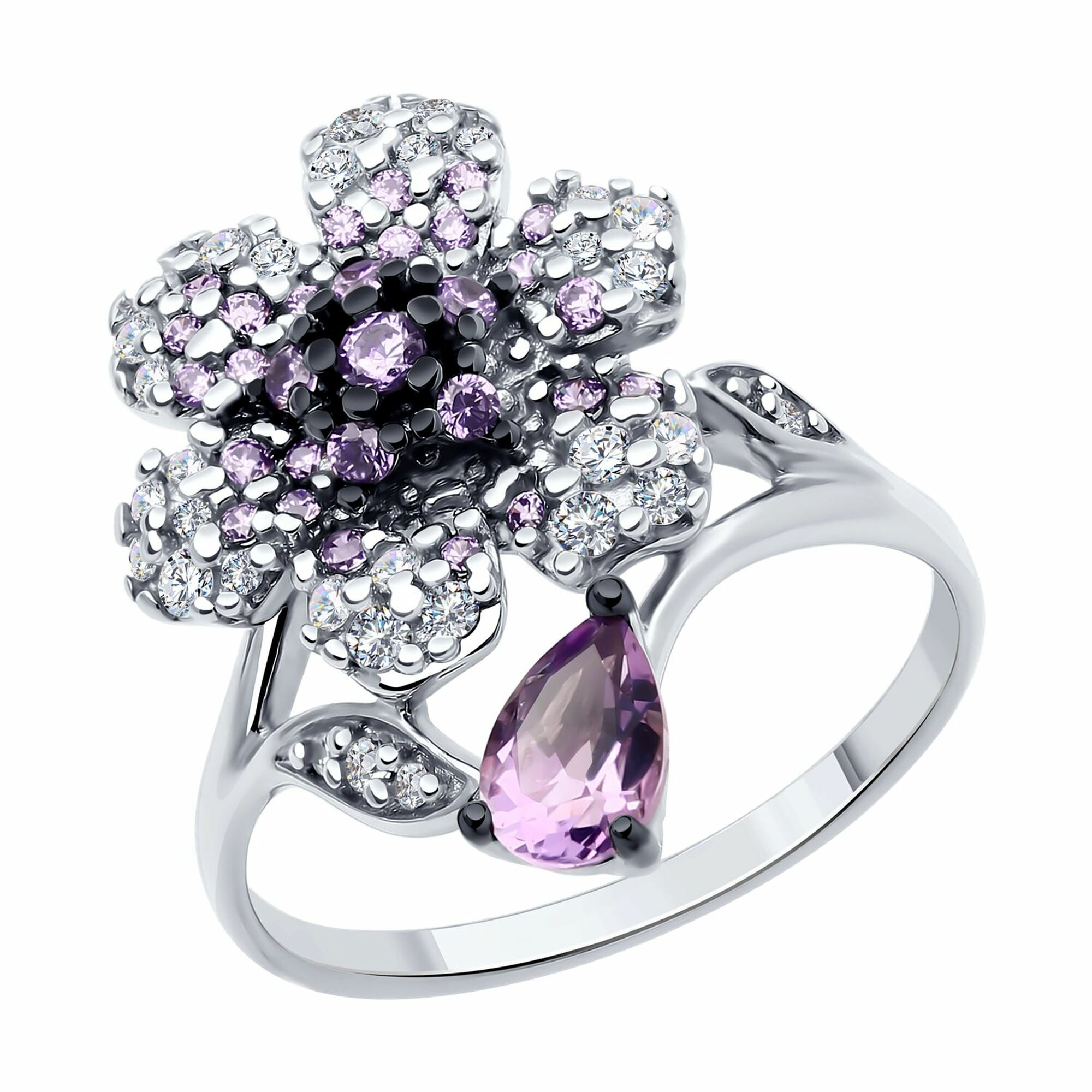 Кольцо, серебро, 925 проба, родирование, фианит