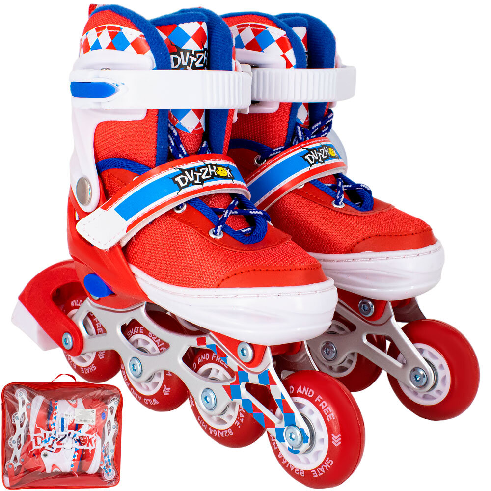 Детские ролики Dvizhok размер 30-33, раздвижные, PVC, 1 колесо со светом, красно-синие (141V-364)