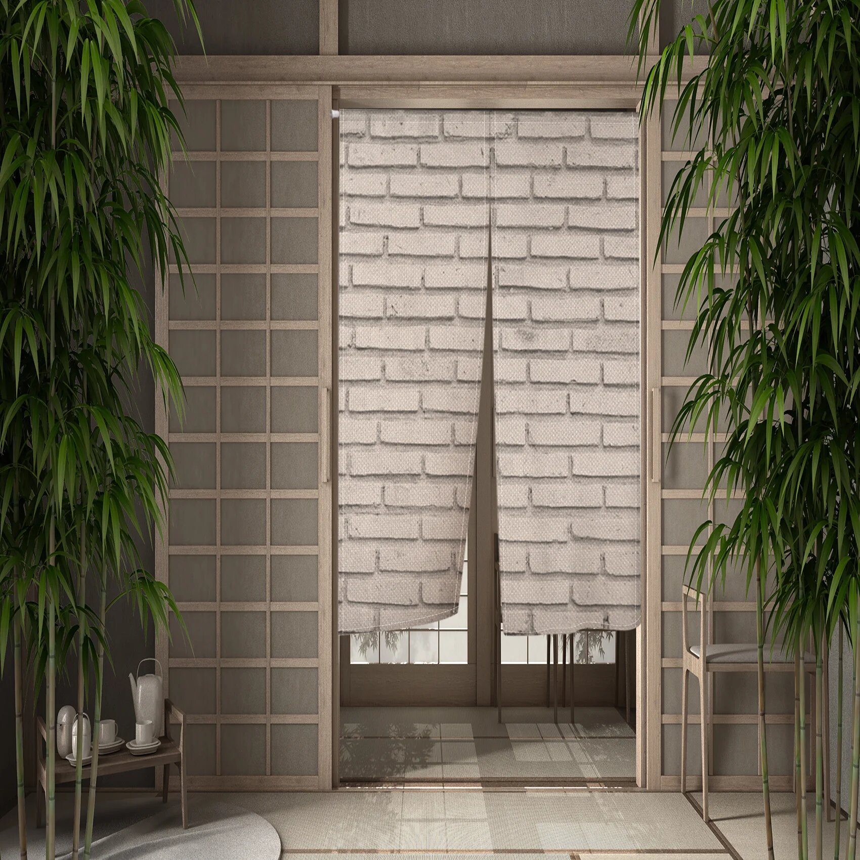 Деревянные шторы из льна, 2 панели 65x90cm, 4