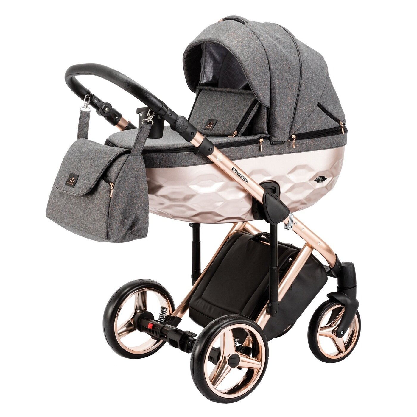 Коляска универсальная Adamex Chantal STAR 2 в 1, STAR-4 - темно-серый, розовый перламутр, бронза рама