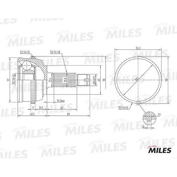MILES ga20133 (GA20133) шрус Honda (Хонда) Accord (Аккорд) / rover 600 1.9-2.3 93-99 нар.(abs)
