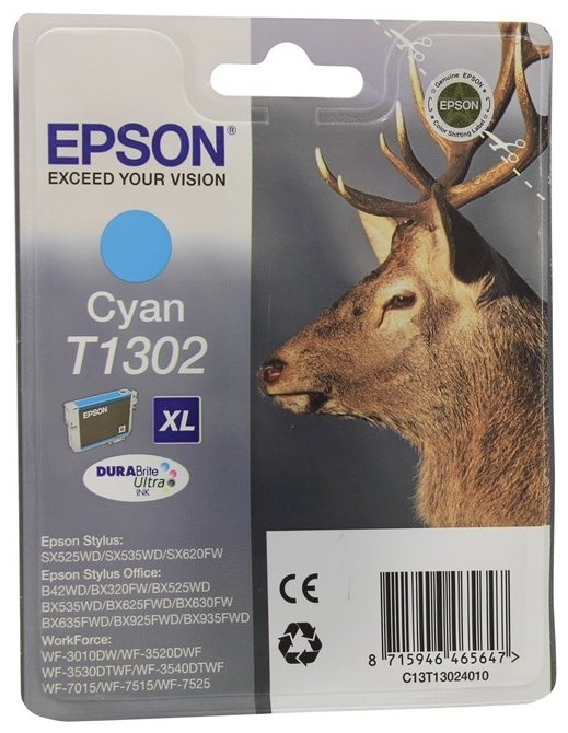 Картридж струйный Epson T1302 (C13T13024012) для SX525WD/B42WD/BX320FW Cyan (повыш емк)