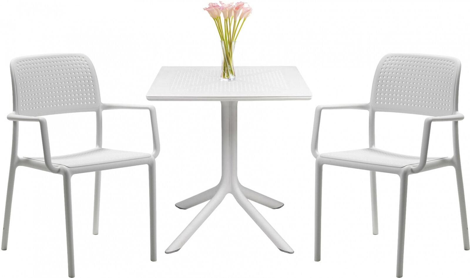 Комплект садовой обеденной мебели NARDI Clip 70 Bora, стол 70х70 см и 2 стула, цвет белый, Италия