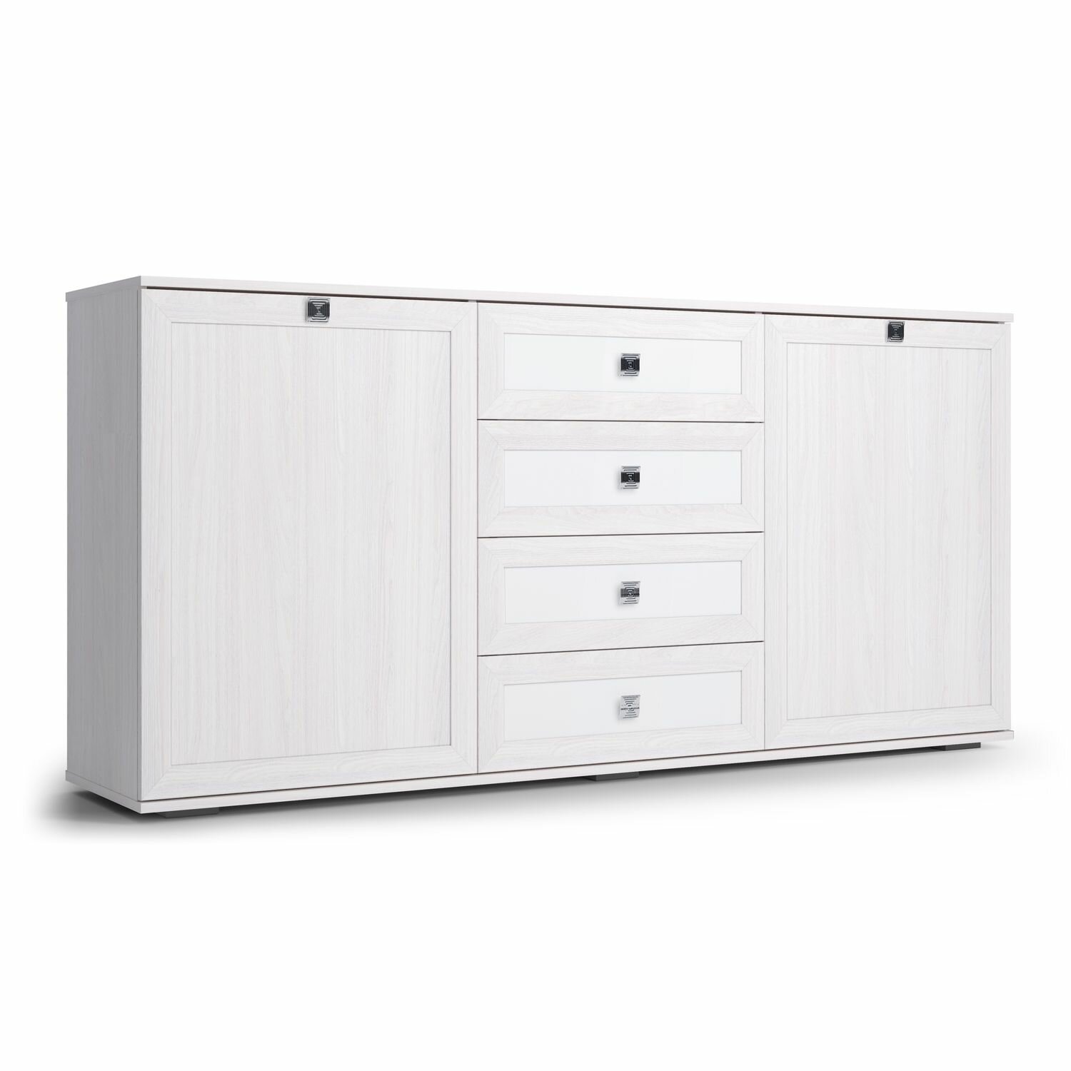 Парма НЕО комодино (фасады глухие) Ясень анкор светлый, экокожа polo белая (Кураж)