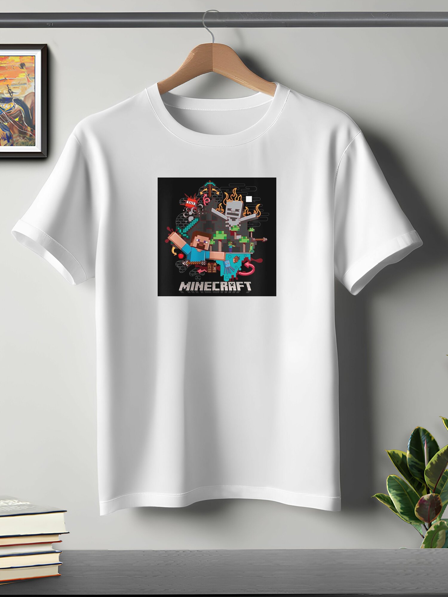 Футболка ONEQ унисекс 52-54 (XXL) размер с принтом Minecraft, белая