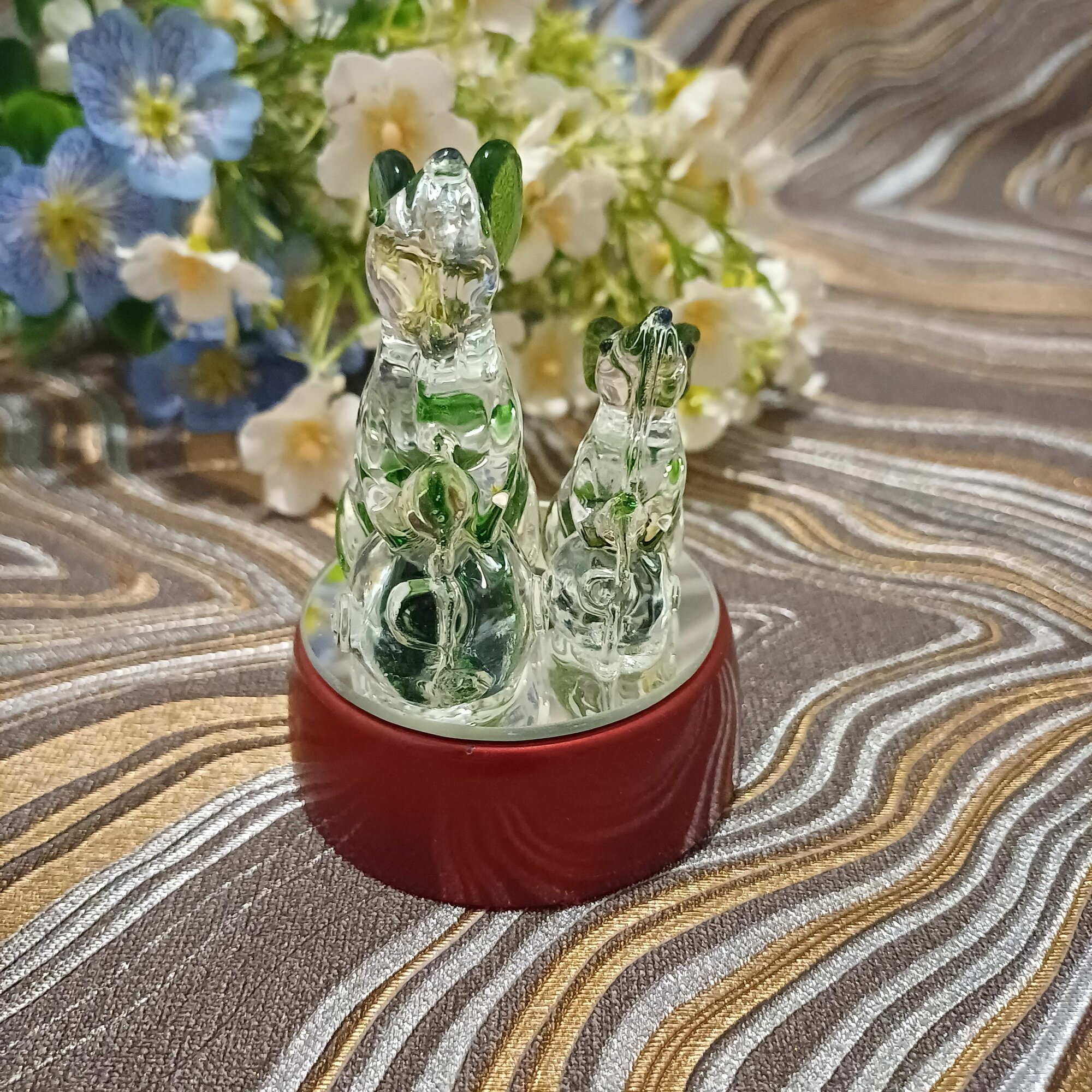 Парочка мышей Стеклянные на Подсветке с Денежным мешком/Зелёные