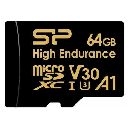 Карта памяти microSDXC UHS-I U3 Silicon Power High Endurance 64 ГБ, 100 МБ/с, Class 10, SP064GBSTXDV3V1HSP, 1 шт, с адаптером
