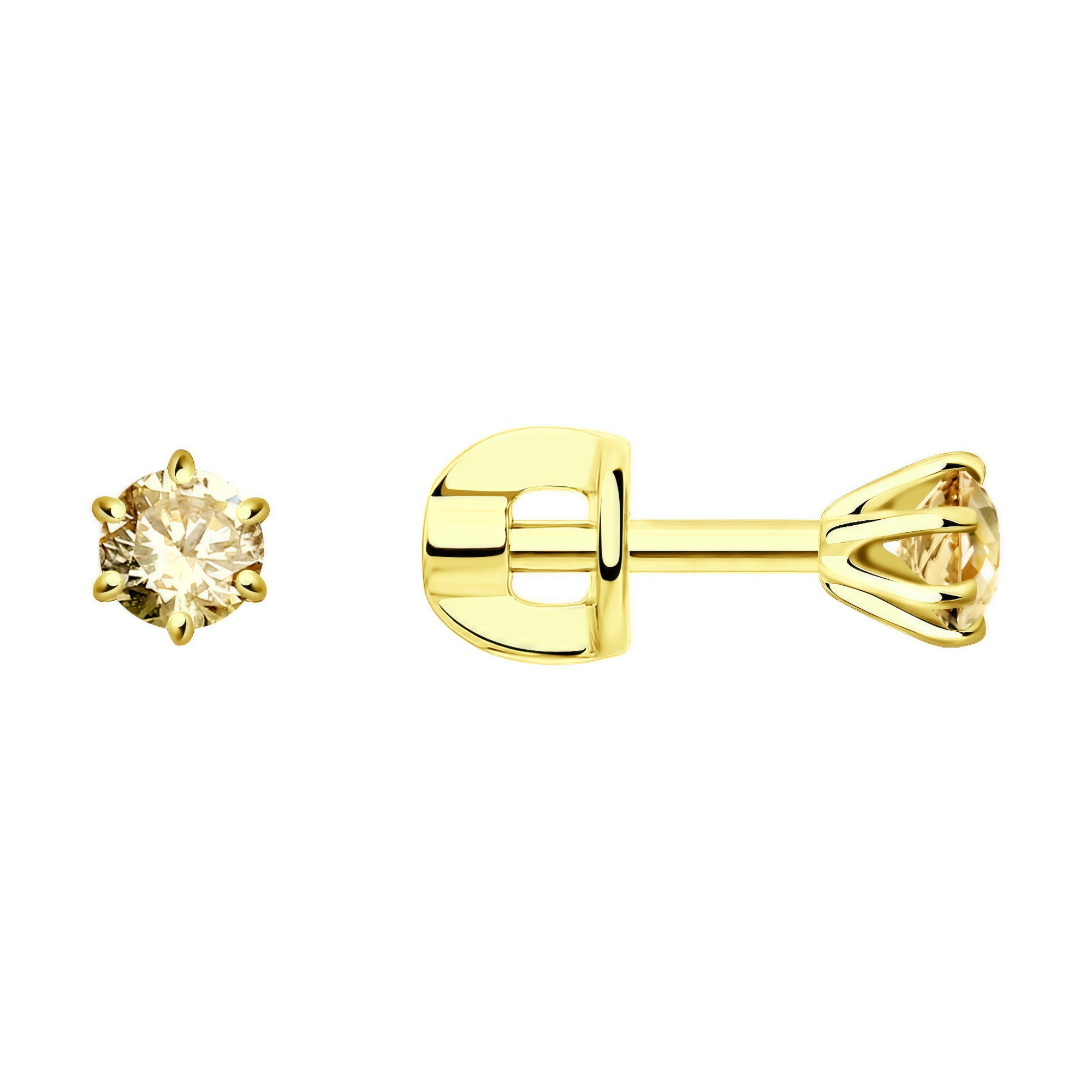 Серьги пусеты, желтое золото, 585 проба, бриллиант