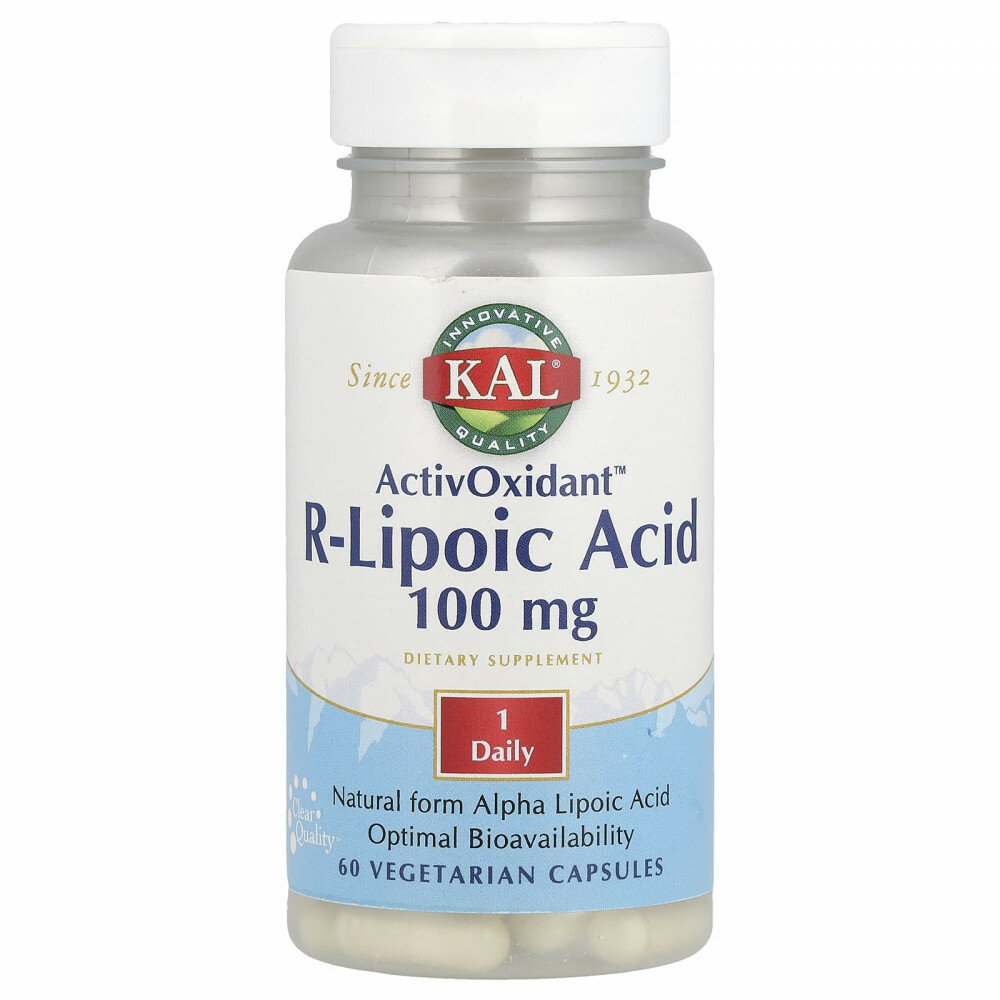 KAL, ActivOxidant ™, R-липоевая кислота, 100 мг, 60 вегетарианских капсул