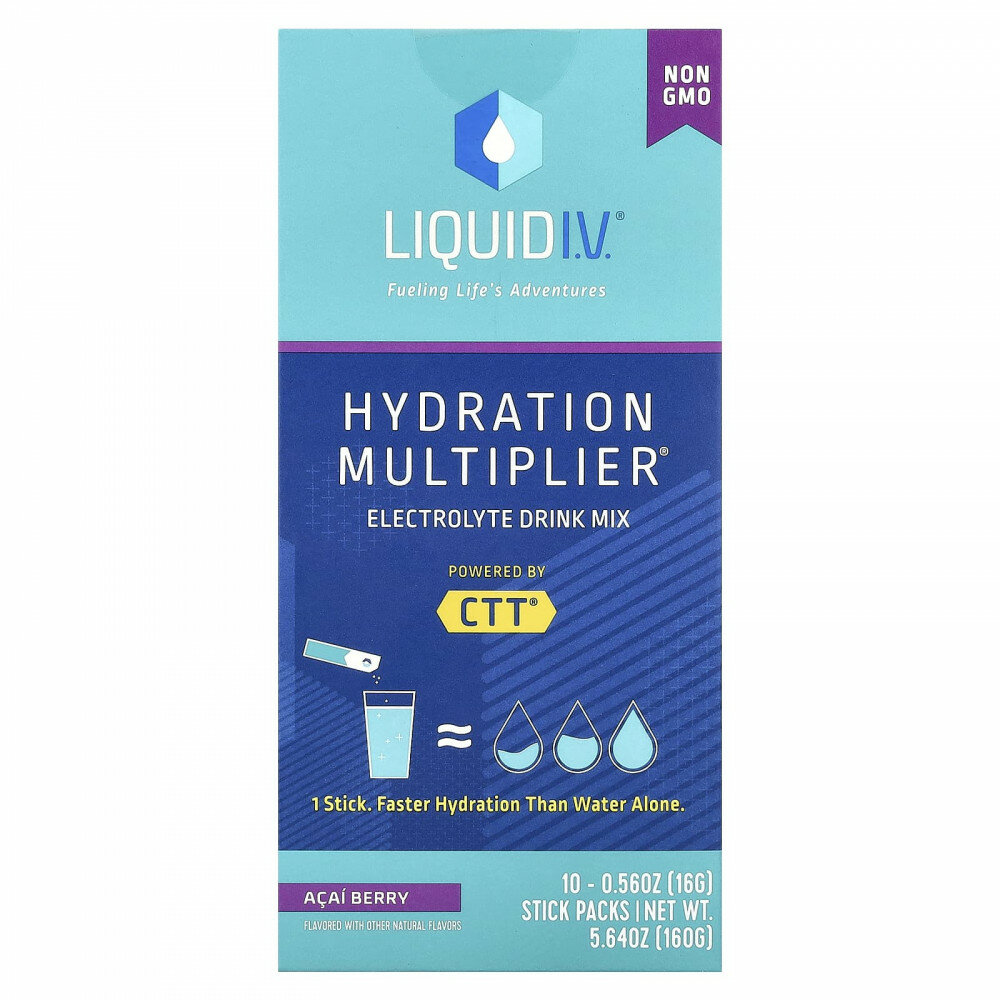Liquid I.V, Hydration Multiplier, смесь для приготовления электролитического напитка, со вкусом ягод асаи, 10 пакетиков по 16 г (0,56 унции)