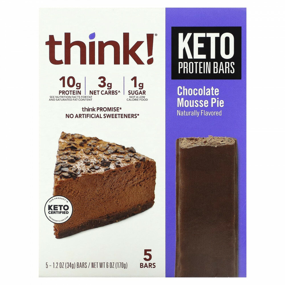 Think , Delight Protein Bar, протеиновый батончик, шоколадный муссовый торт, 5 шт. по 34 г (1,2 унции)
