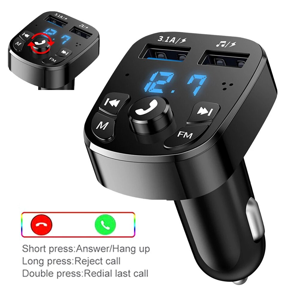 Автомобильное зарядное устройство, FM-передатчик, Bluetooth, аудио, двойной USB, Автомобильный Knob
