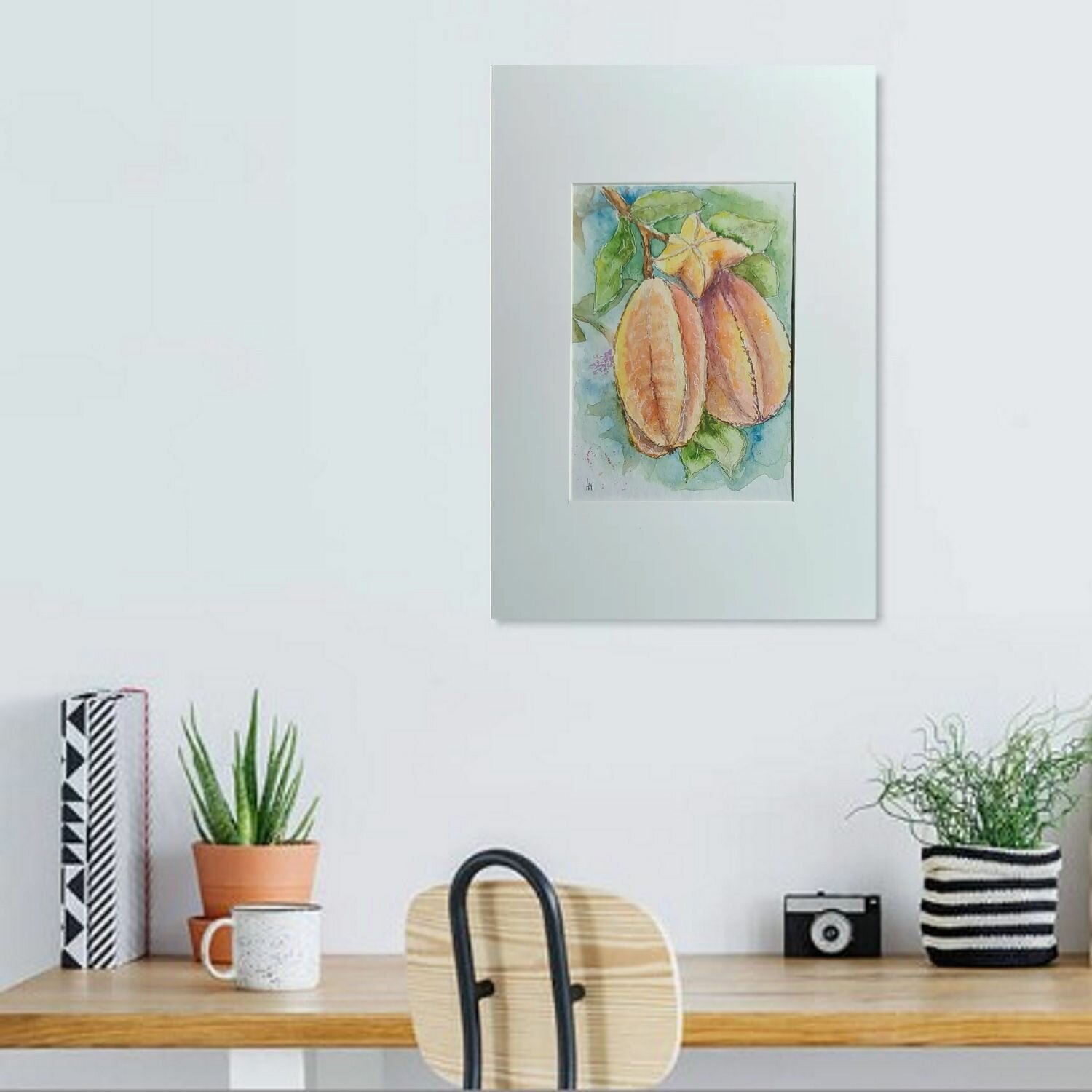 Картина акварельная авторская в паспарту 21х30 см на стену для интерьера "Карамбола"