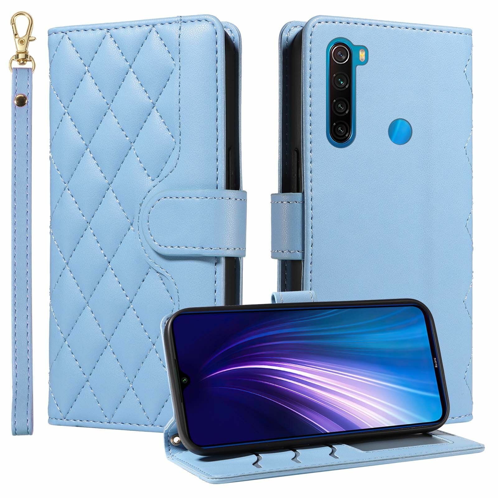 Чехол из матовой кожи для Xiaomi Redmi Note 8 и Note 8 (2021) / Редми Нот 8 и Редми Нот 8 (2021) , роскошный и стильный, устойчивый к падениям, со слотом для карт, с длинным и коротким шнурками