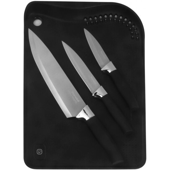 Набор ножей Rondell кухонных RD-1772 :4 предмета разделочная доска черный блистер