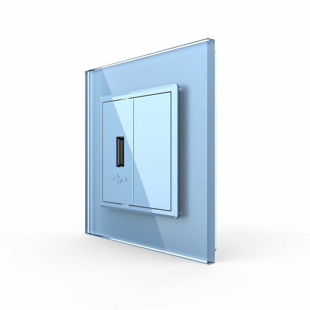 USB-розетка LIVOLO ORIGINAL VL-C791USB-19, 1 порт, 5В 2.1А, синяя стеклянная рамка, комплект
