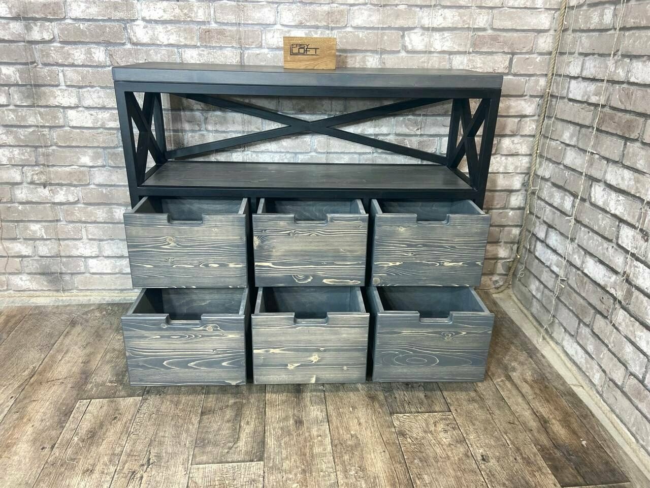 Комод "EasyLOFT" в стиле лофт, 6 ящиков, массив дерева, металл, цвет серый, 120х40х100 см.