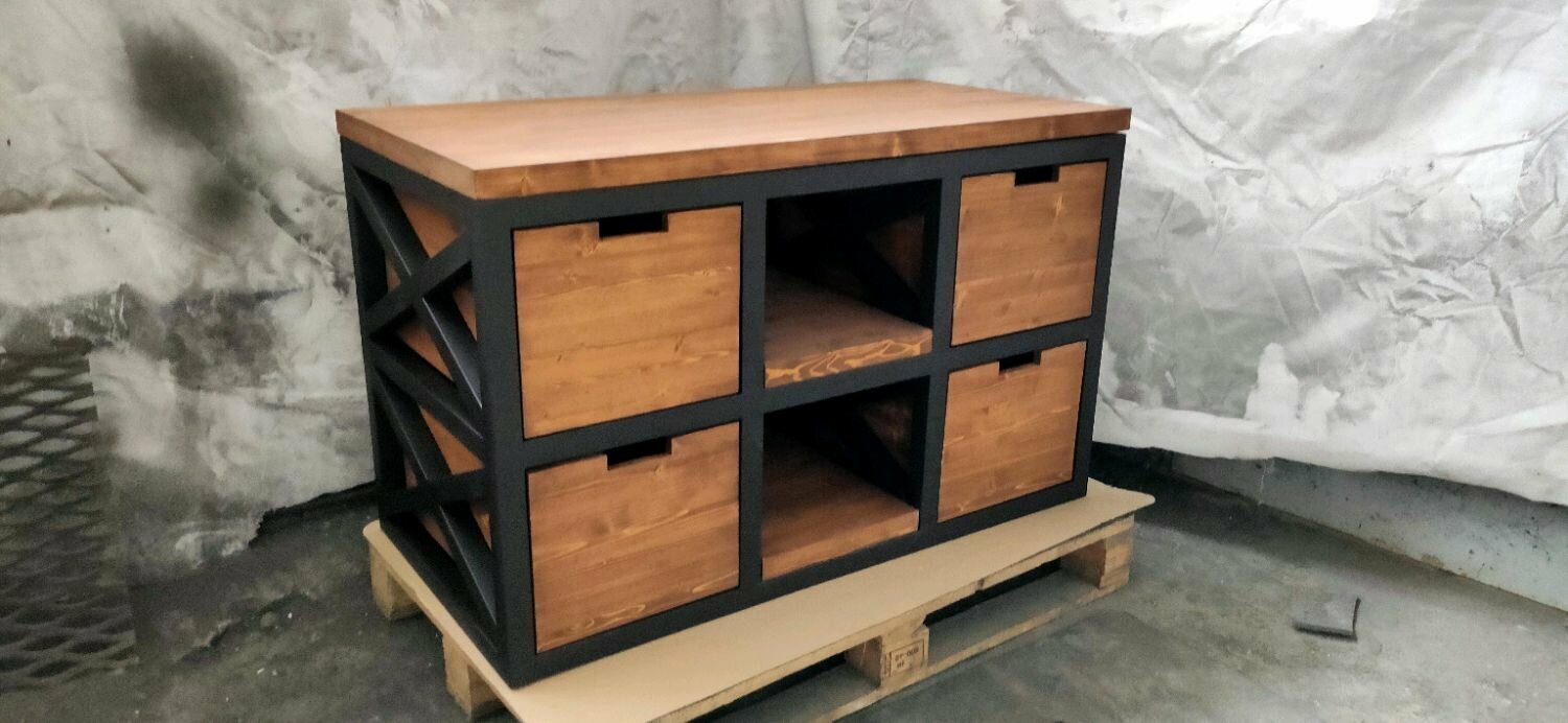 Комод "EasyLOFT" в стиле лофт, модель "Walnut", для дома и дачи, в прихожую, 120х60х75 см.