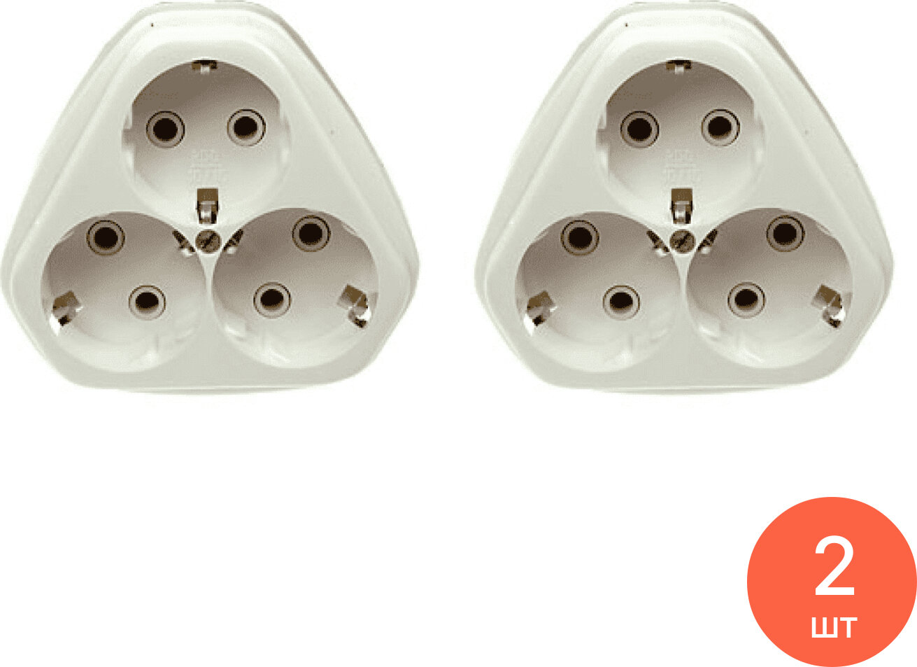 Розетка силовая штепсельная 16А 250В IP20 трехместная, белая, с заземлением, РС10/16-835 / электрооборудование (комплект из 2 шт)