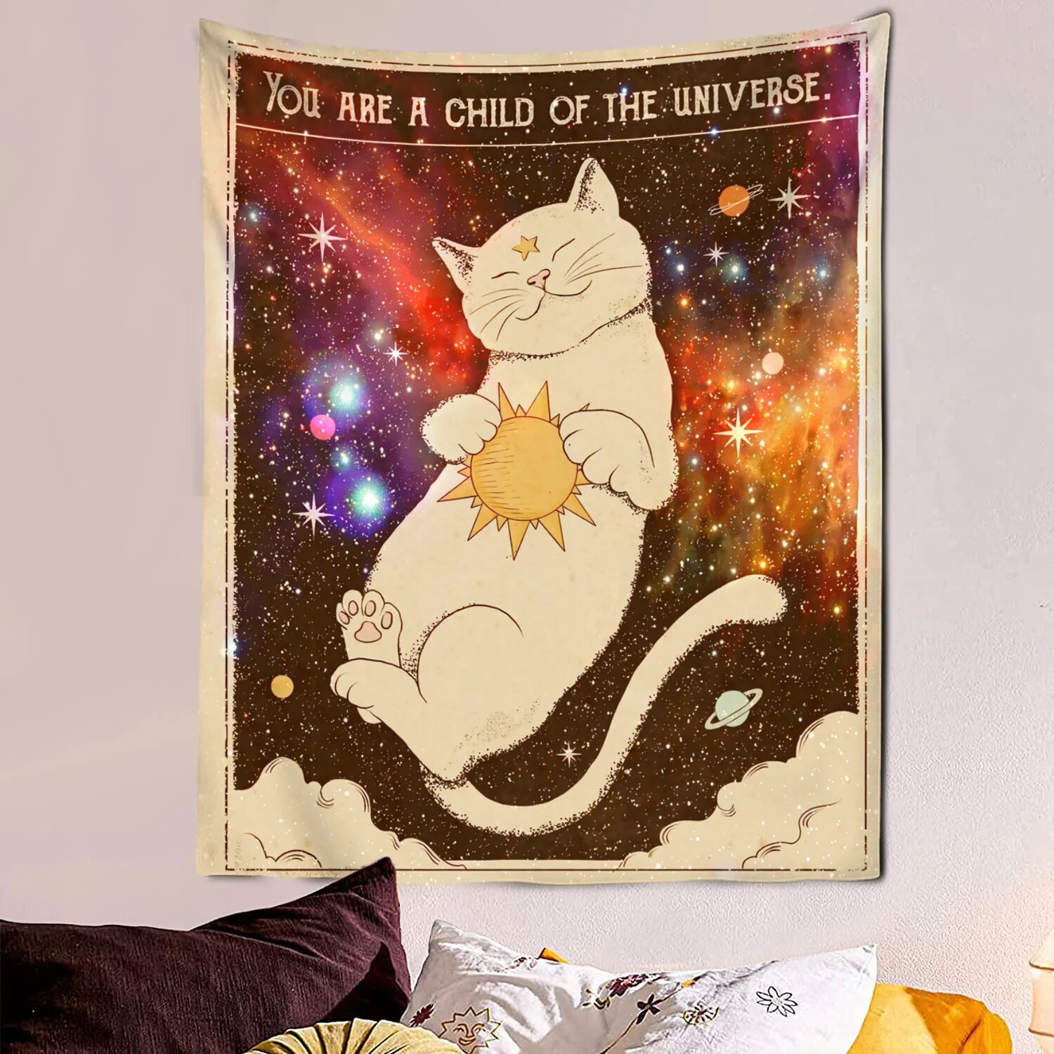 Kawaii Comics Dream Cat Card Гобелен 100% полиэстер Белый, 95x70cm, gt1124-9