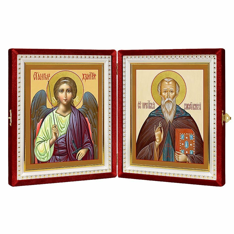 Складень именной "Преподобный Сисой Великий - Ангел Хранитель", размер ликов 15*18 см