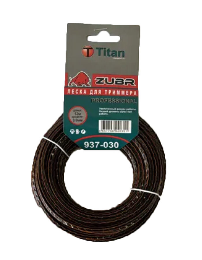 Леска для триммеров ZUBR PROFESSIONAL (картон) 3.00мм*12м, квадрат, черный+оранж. TITAN