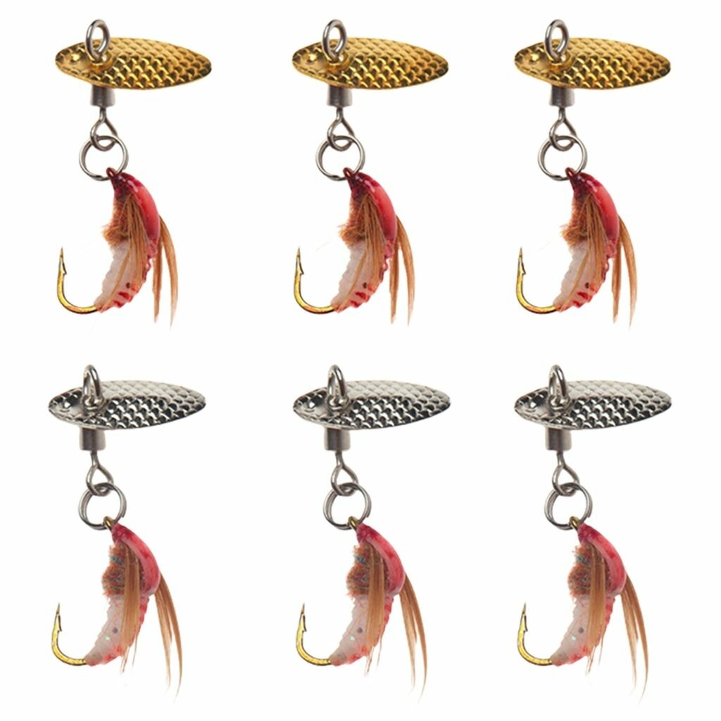 6 шт. Металлические ложки для рыбалки с блеснами, - Красный круглый бо из 6 частей