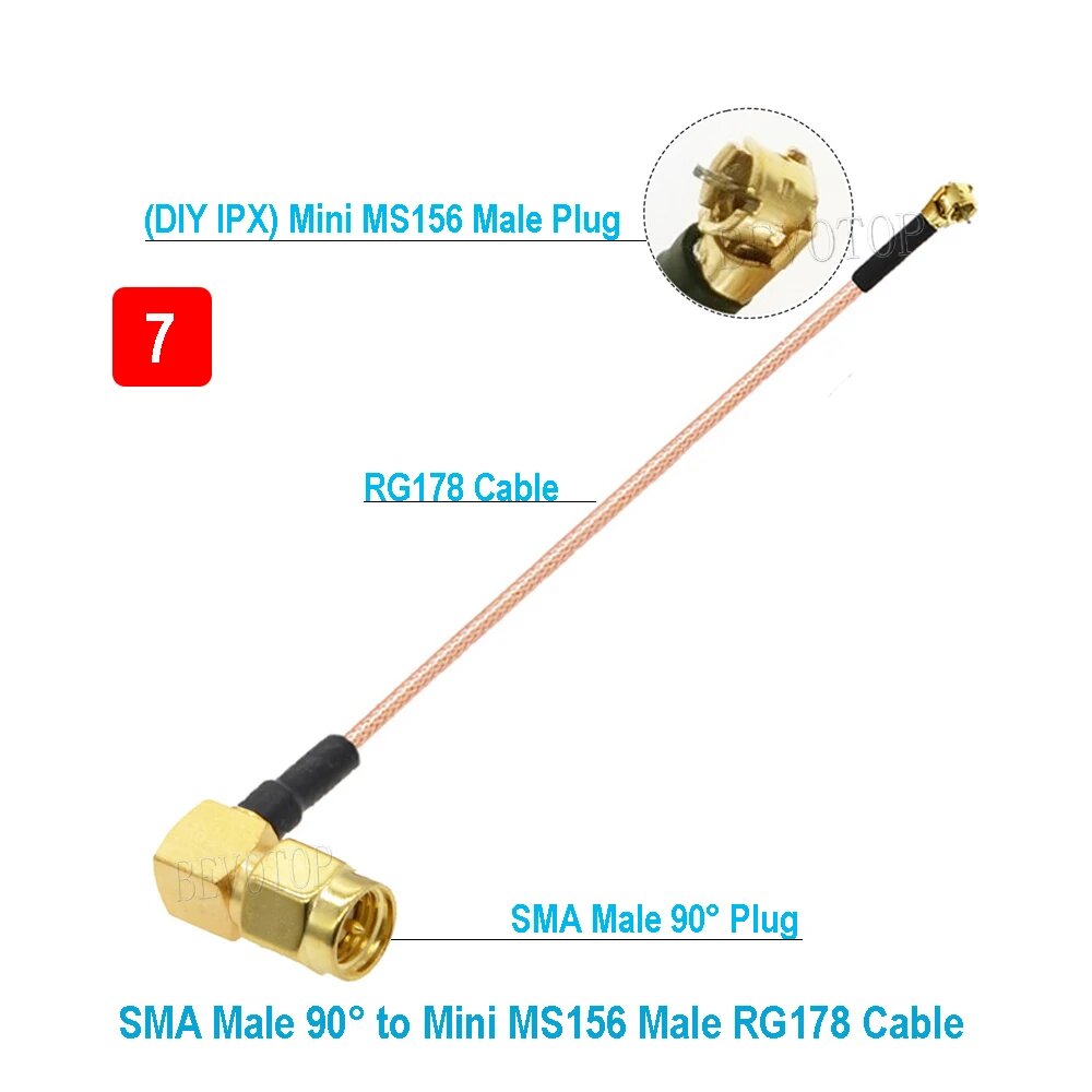 BEVOTOP Кабель RG178 MS156 - SMA 30CM, SMA M90 to MS156