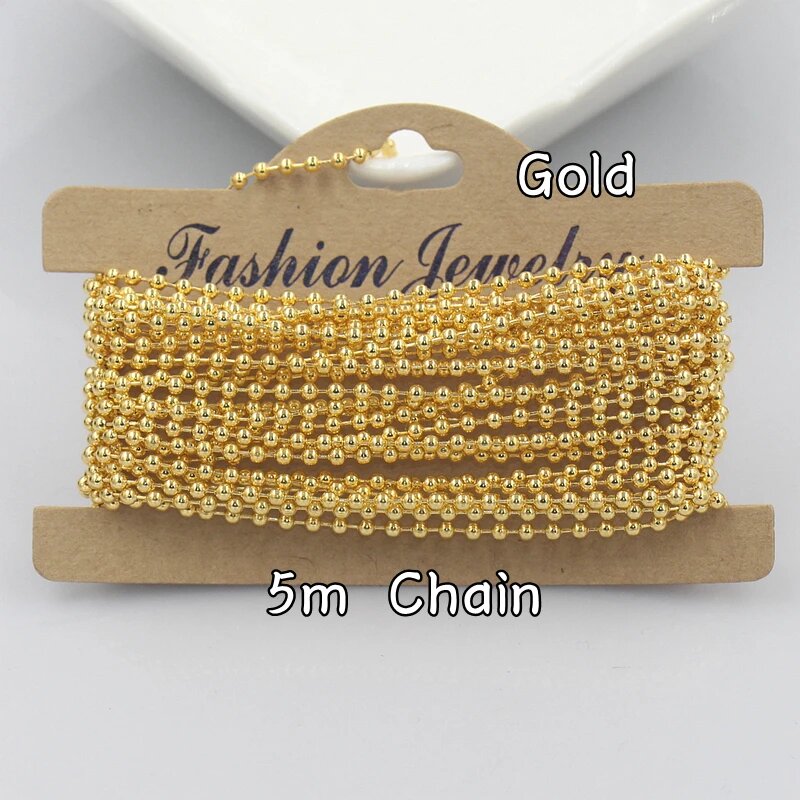 Металлические шариковые цепочки Che Daxia 5 м, бронзовый/белый/золотой/черный, 1.5/2.0/2.4/3.2 мм