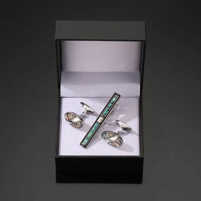 Комплект запонки и зажим для галстука халиотис в подарочной коробке