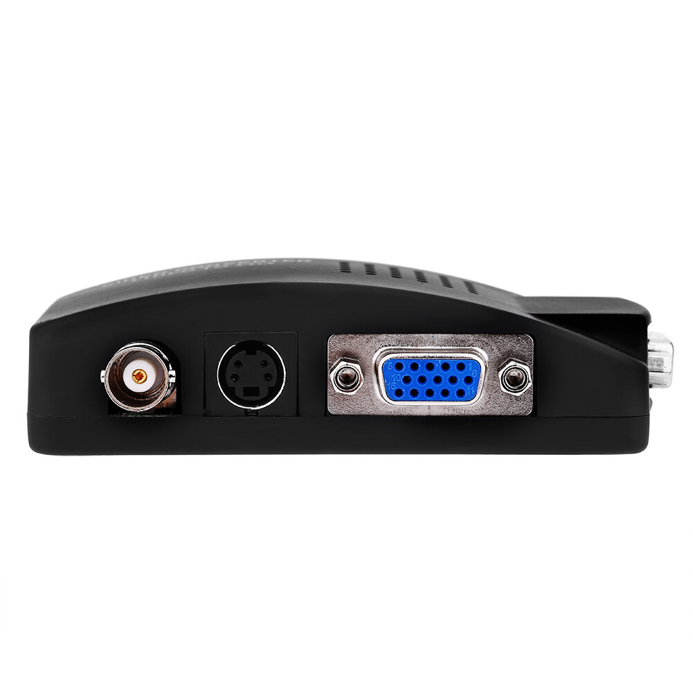 Конвертер видео Composite TV BNC S Video в VGA для DVR, черный, вход: 1xBNC, 1xS-Video, 1xVGA, выход: 1xVGA, разрешения: 800x600@60Hz, 800x600@75Hz, 1024X768@60Hz, 1280X1024@60Hz, 1440X900@60Hz, 1680X1050@60Hz, 1920X1080@60Hz, 1920X1200@60Hz, поддержка