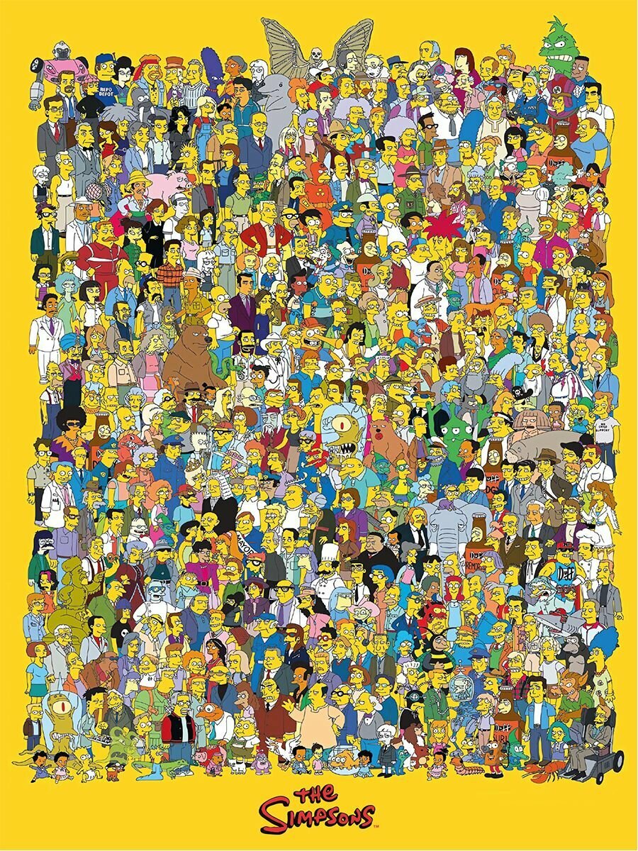 Постер для интерьера на стену (50х70 см). Мультсериал "Симпсоны" все персонажи (The Simpsons)
