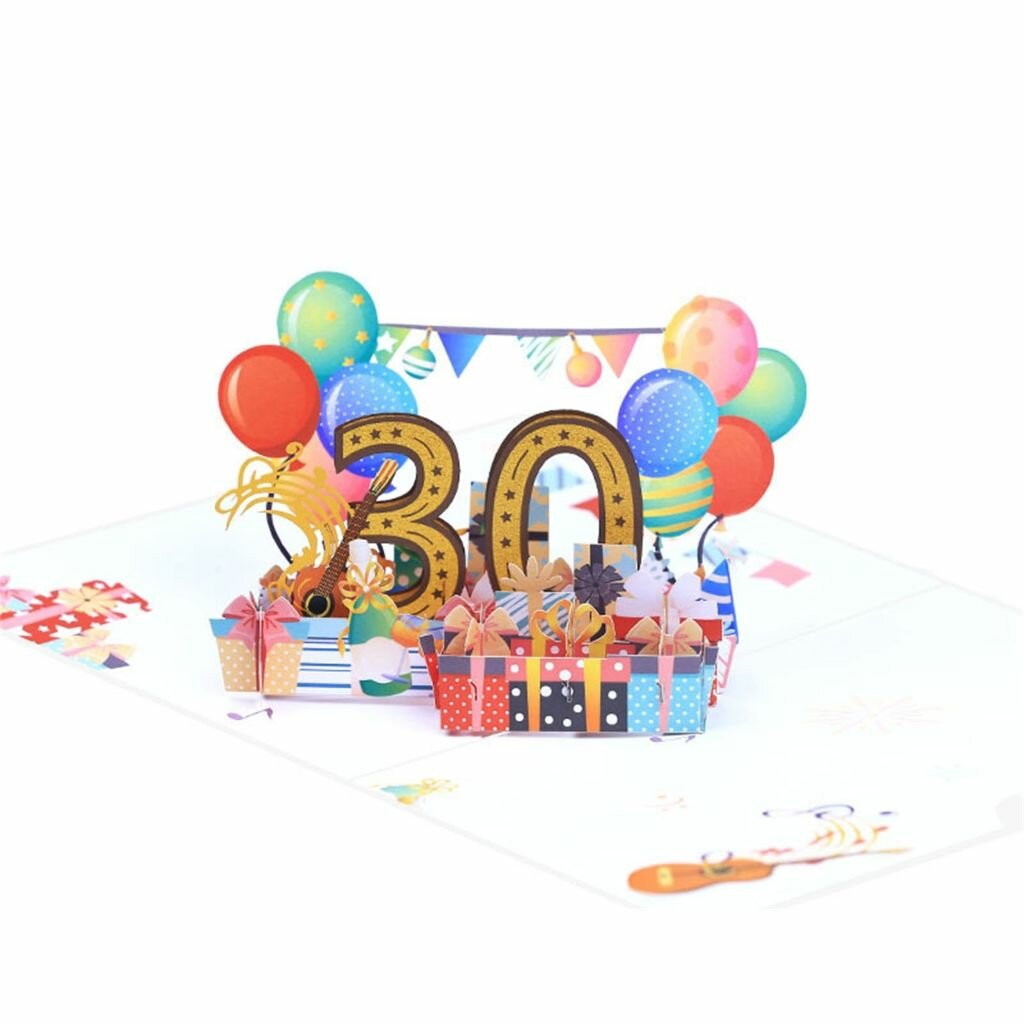 Приглашение, Винтажная поп-ап 3D открытка на день рождения - цифра 30, 1 набор