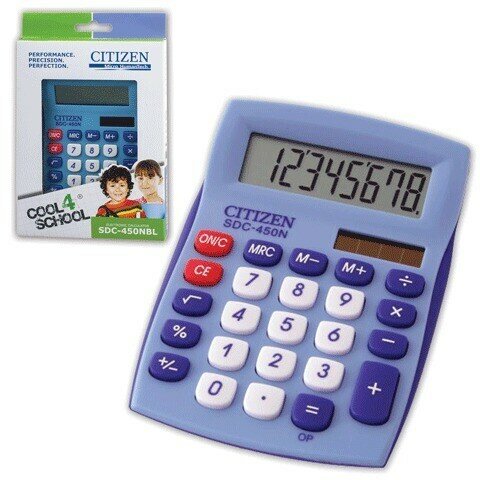 Калькулятор Citizen настольный, 8 разрядов, двойное питание, 120x87 мм, синий (SDC-450NBLCFS)