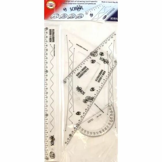 Набор геометрический KOH-I-NOOR 4 предмета, пластик, прозрачный пластиковый футляр с европодвесом (07502S0404PE)