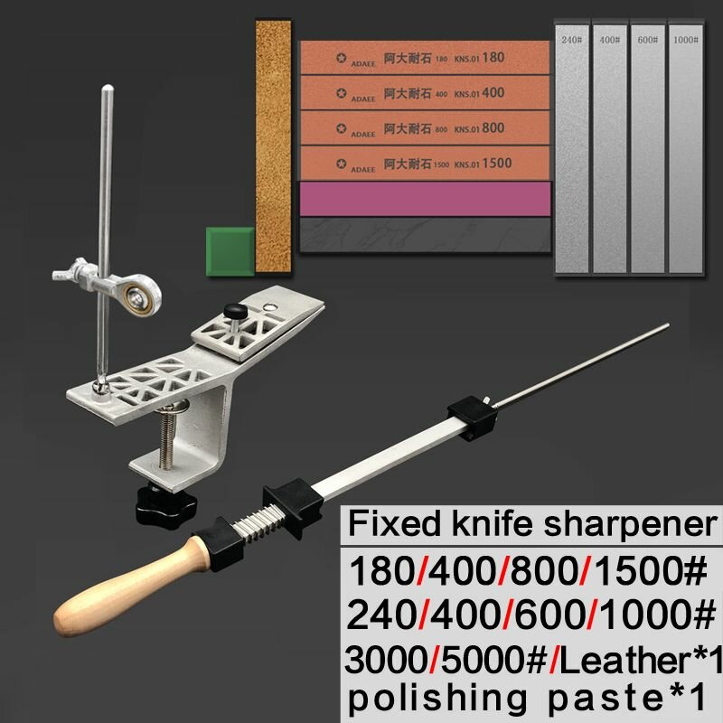 Точилка для ножей с фиксированным углом заточки и креплением к столу, регулируемый угол, алюминиевый корпус и деревянная ручка для удобства и долговечности