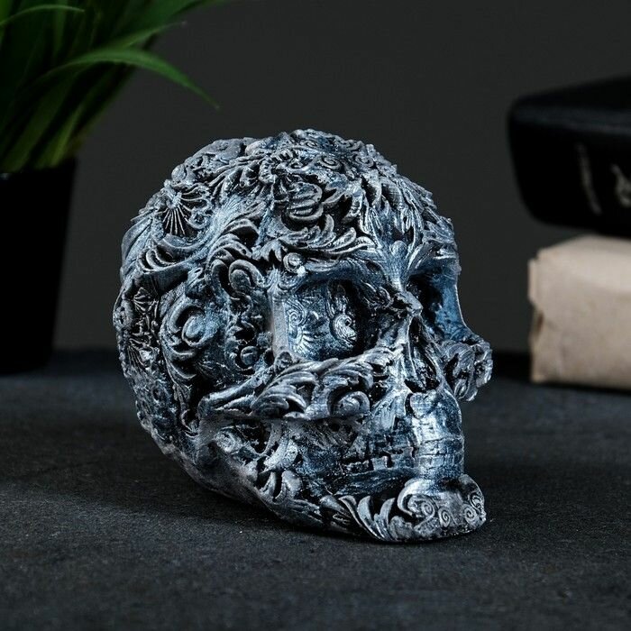 Декоративная фигурка Хорошие сувениры "Череп цветной" цвет состаренное серебро, 10х12х8 см